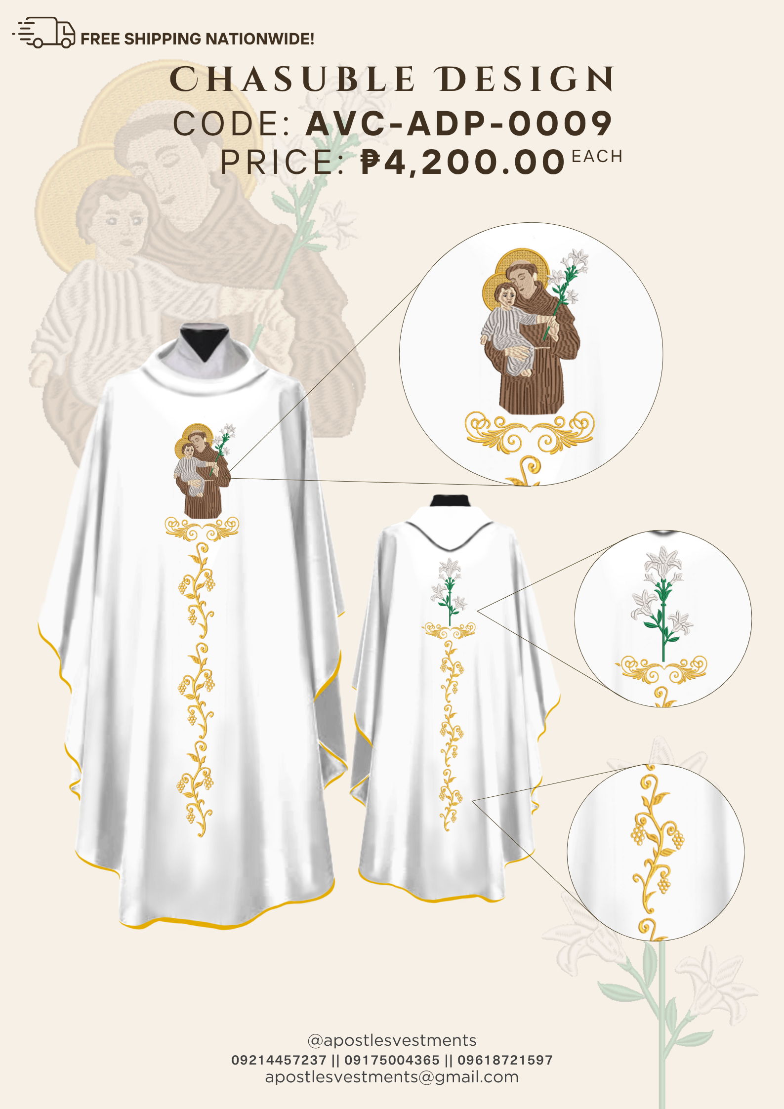ST ANTHONY DE PADUA CASHUABLE DESIGNS (AVC-ADP-0009) - Apostle's ...