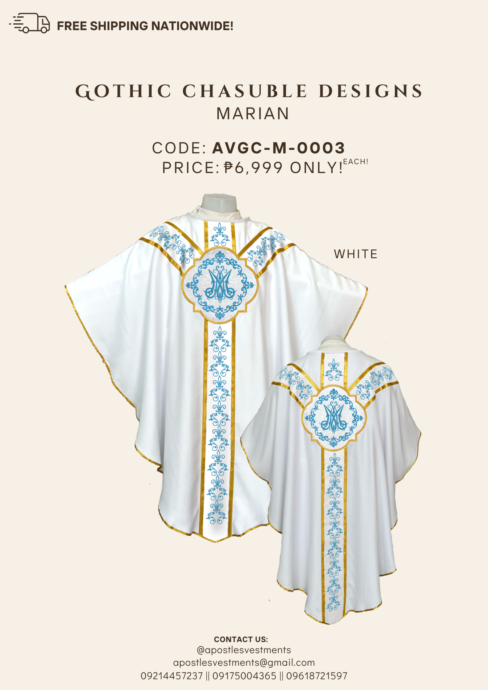 GOTHIC CHASUBLE DESIGN-MARIAN (AVGC-M-0003) - Apostle's Vestments Tailoring