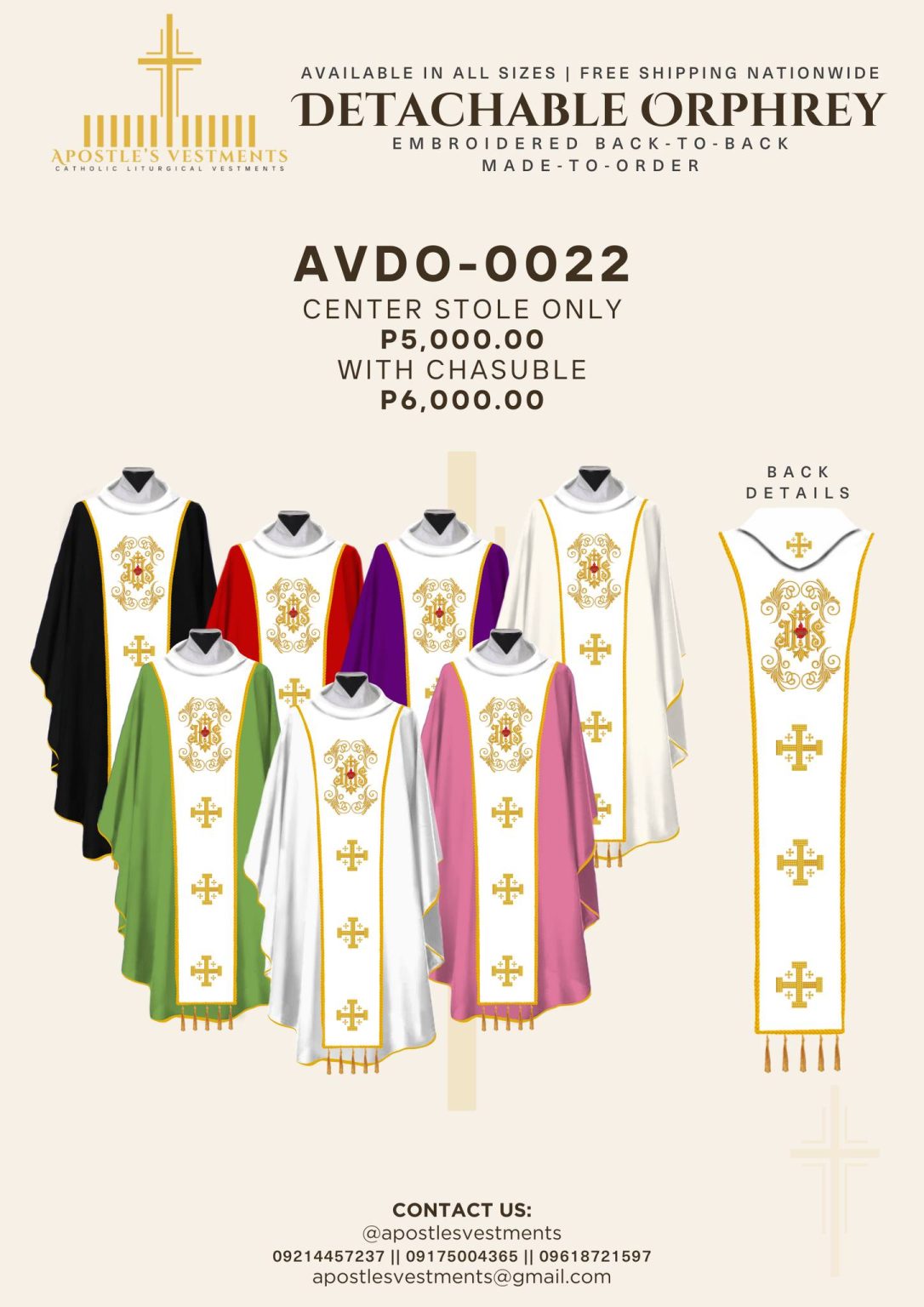 EMBROIDERED DETACHABLE ORPHREY (AVDO-0022) ₱5000 ONLY