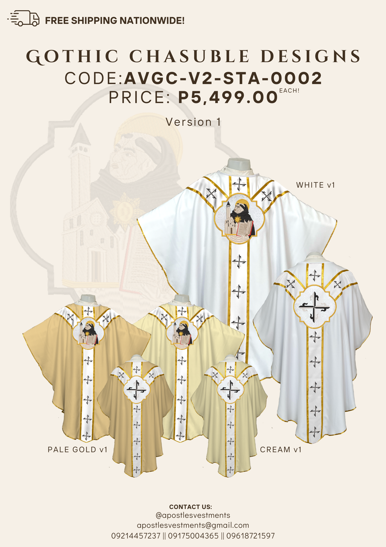 ST THOMAS AQUINAS GOTHIC CHASUBLE DESIGN (AVGC-V2-STA-0002-V1 ...