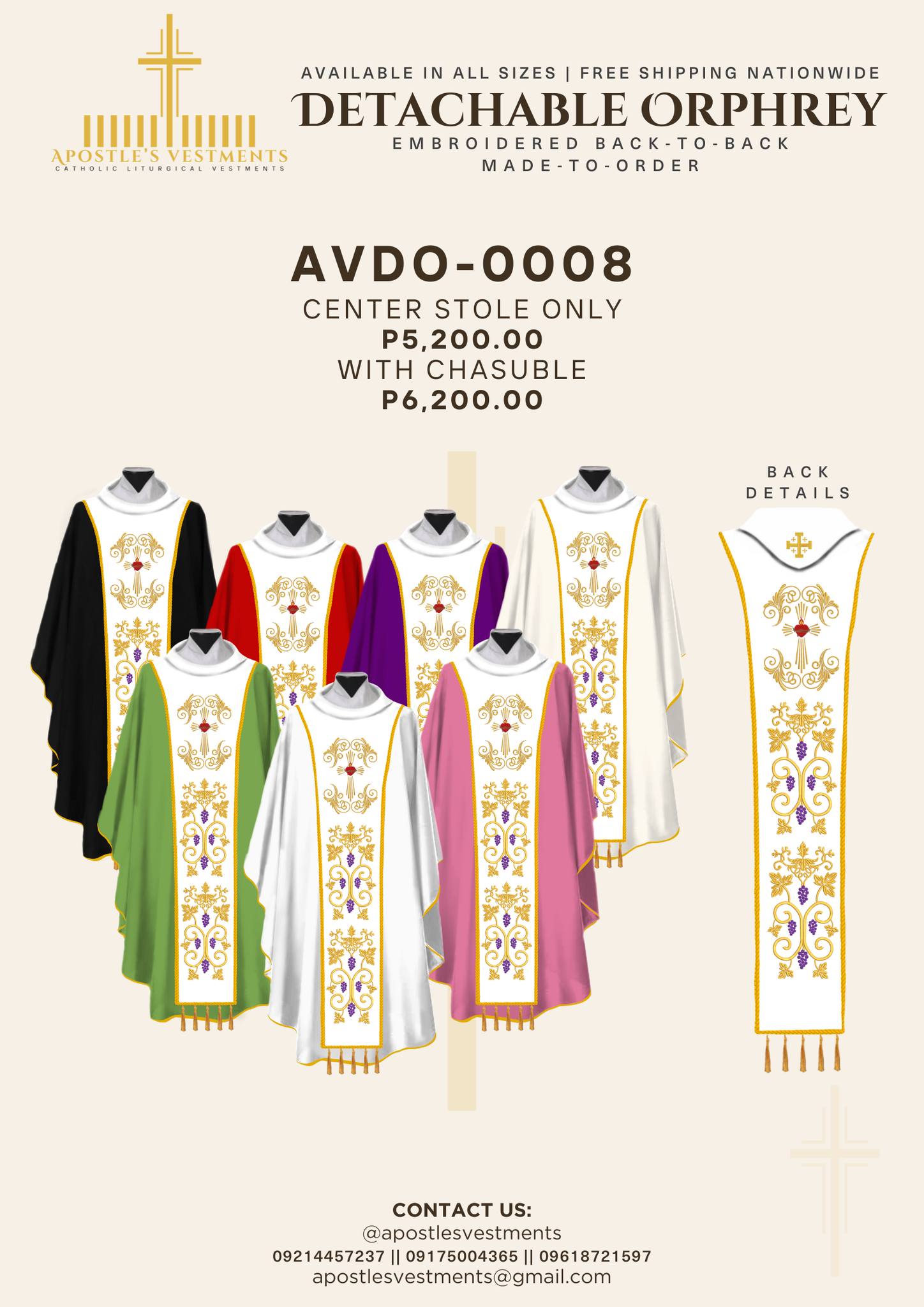 EMBROIDERED DETACHABLE ORPHREY (AVDO-0008) ₱5200 ONLY