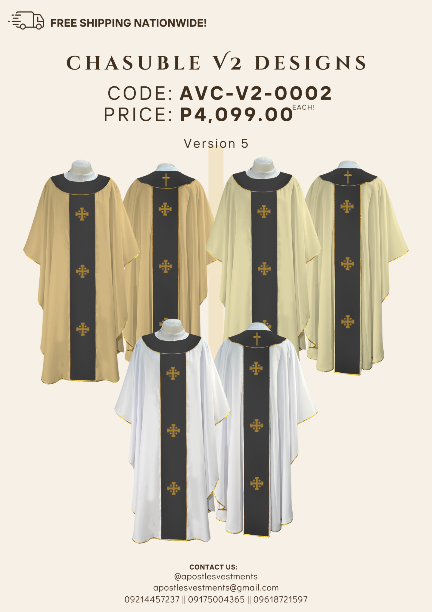 CHASUBLE V2 DESIGNS (AVC-V2-0002-V5) ₱4099 ONLY