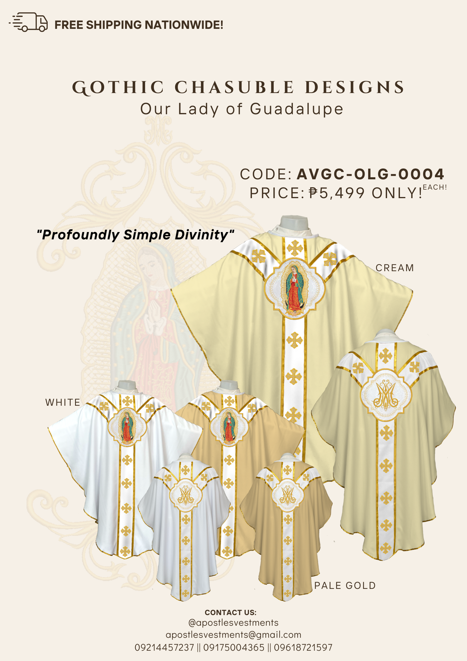 OUR LADY OF GUADALUPE GOTHIC CHASUBLE DESIGNS (AVGC-OLG-0004) - Apostle ...