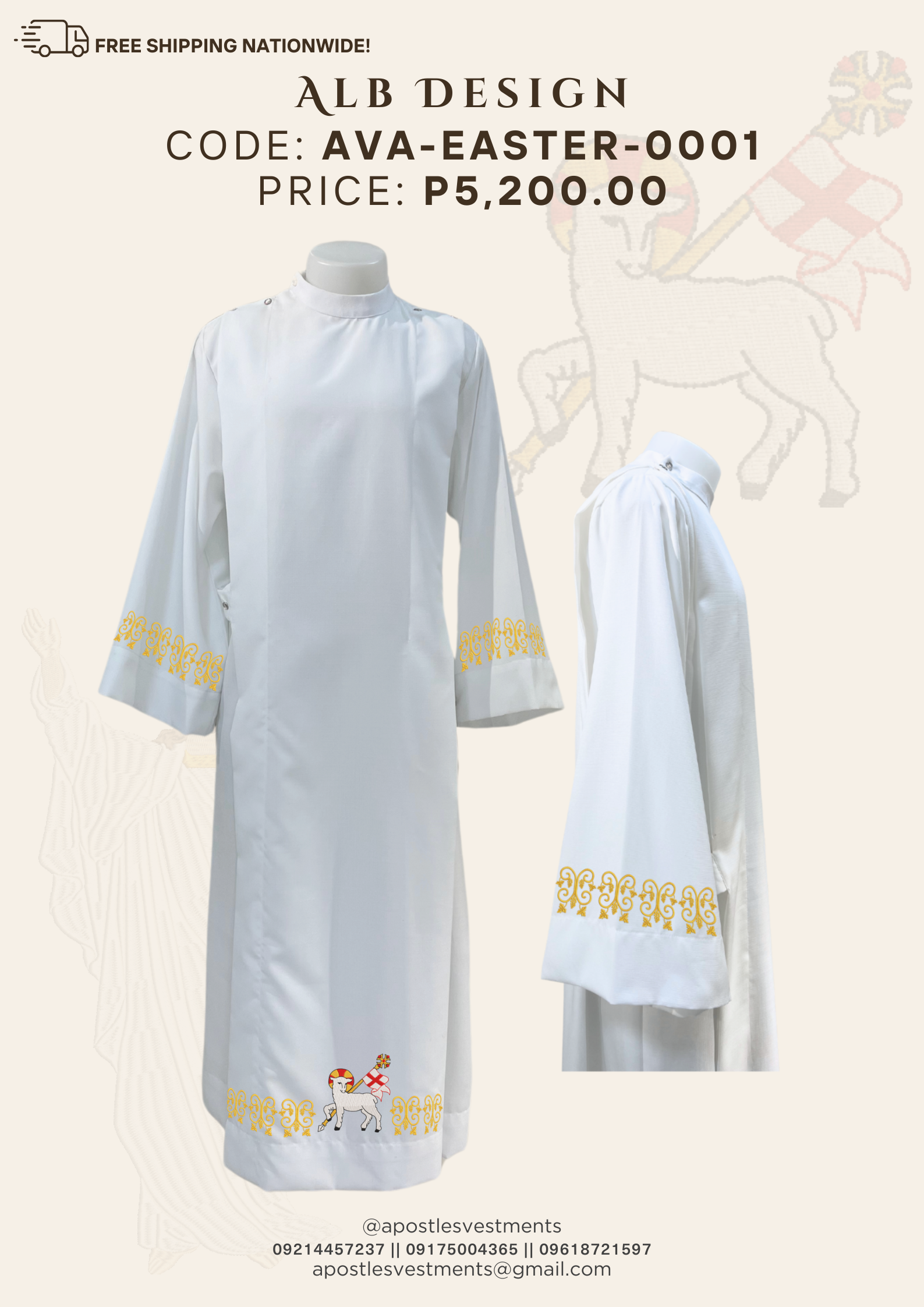 EMBROIDERED ALB DESIGN (AVA-EASTERN-0001) ₱5200 ONLY
