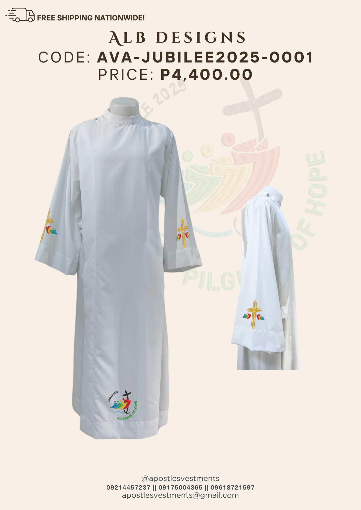EMBROIDERED ALB DESIGN (AVA-JUBILEE2025-0001) ₱4400 ONLY
