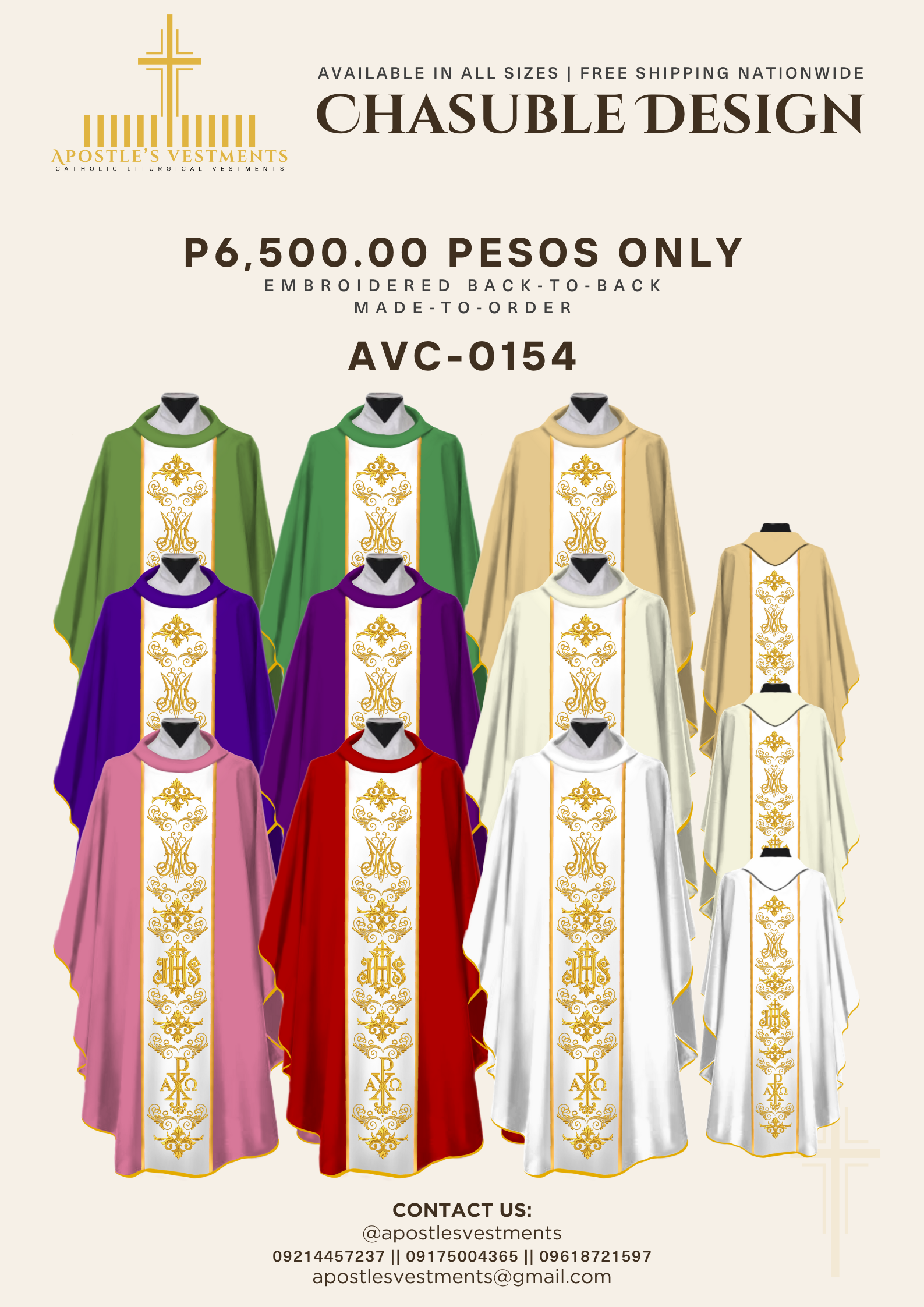 EMBROIDERED CHASUBLE (AVC-0154) ₱6500 ONLY