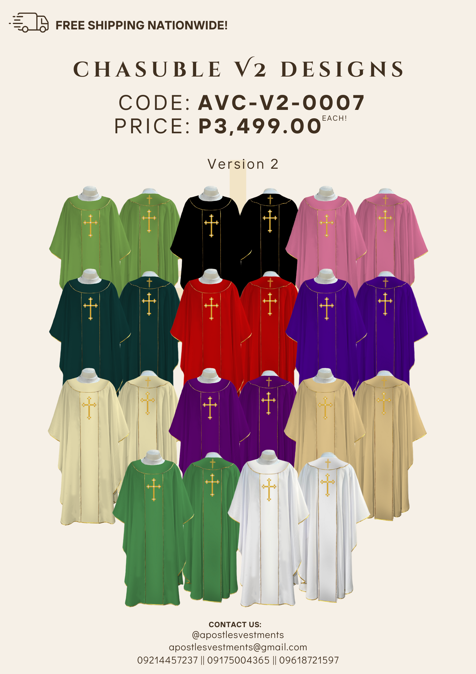 CHASUBLE V2 DESIGNS (AVC-V2-0007-V2) - Apostle's Vestments Tailoring