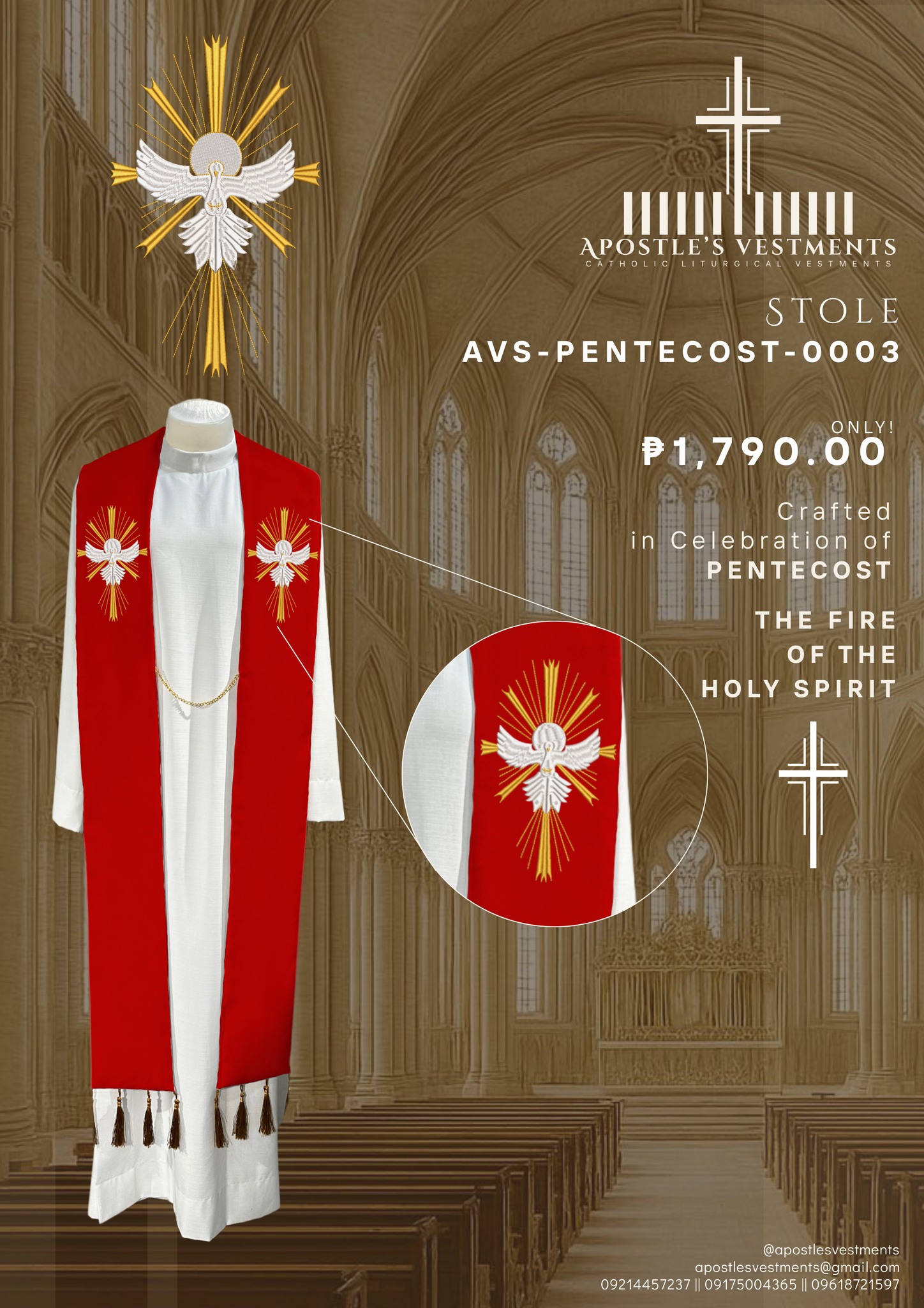 PENTECOST STOLE DESIGNS (AVS-PENTECOST-0003) ₱1790 ONLY