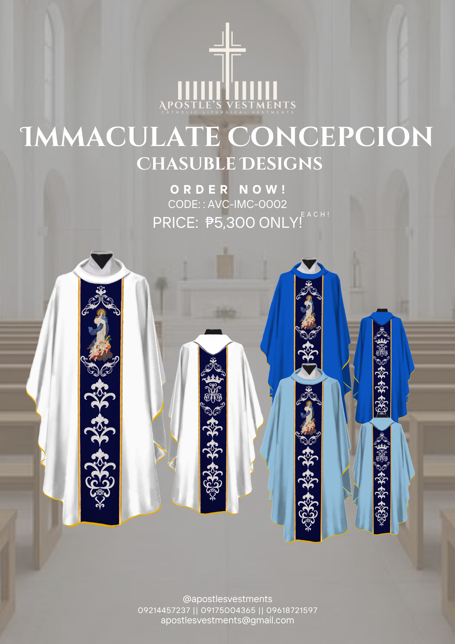CHASUBLE DESIGN IMMACULATE CONCEPTION 2025 EDITION (AVC-IMC-0002) ₱5300ONLY