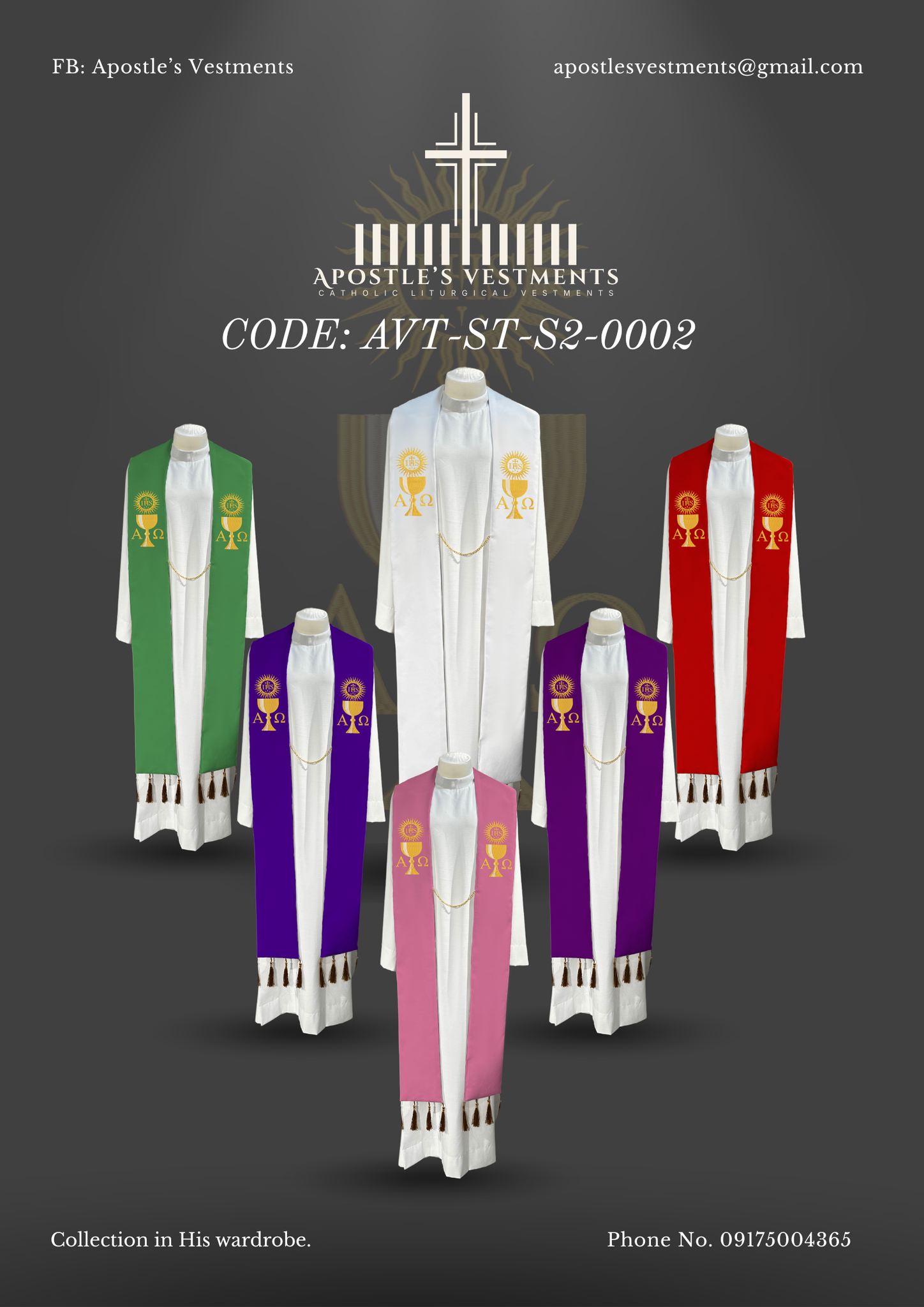 APOSTLE'S VESTMENTS STOLE DESIGN (AVT-ST-S2-0002) ₱1790 ONLY