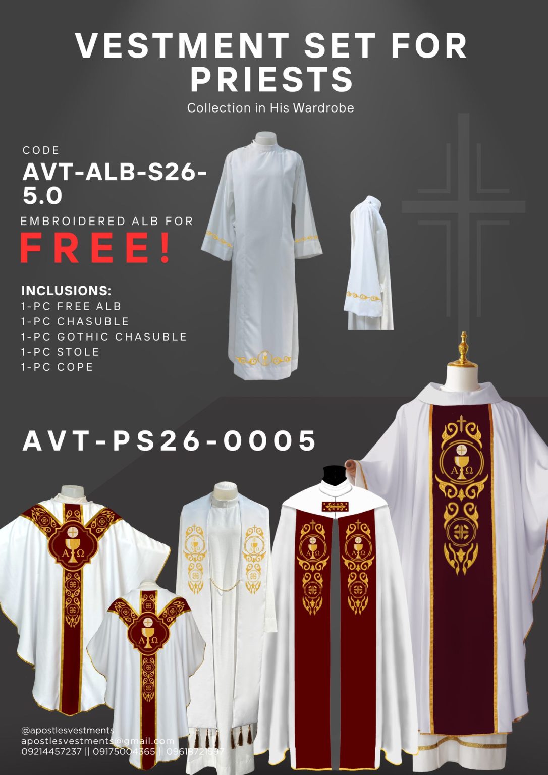 APOSTLE'S VESTMENTS PRIEST DESIGN (AVT-PS26-0005) ₱21489 ONLY