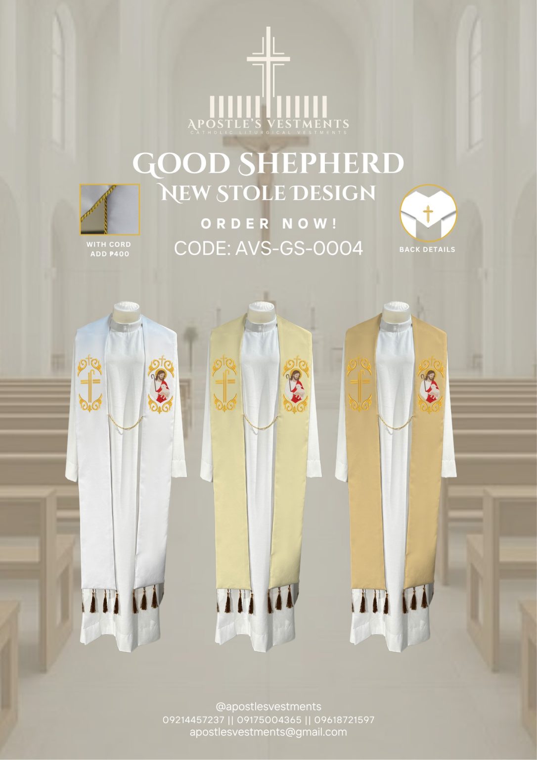 GOOD SHEPHERD STOLE V2 DESIGNS (AVS-GS-0004) ₱2599 ONLY